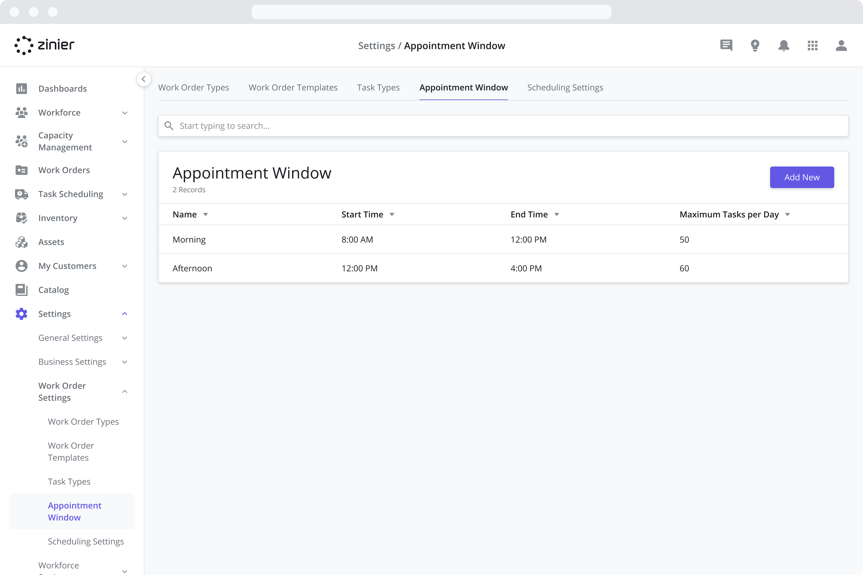 Work Order & Task Settings